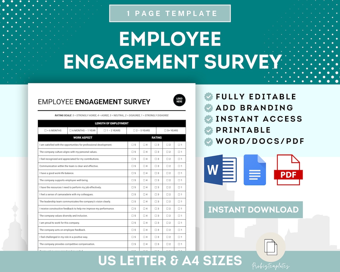 Employee Engagement Survey Template, Employee Survey, Employee Feedback ...