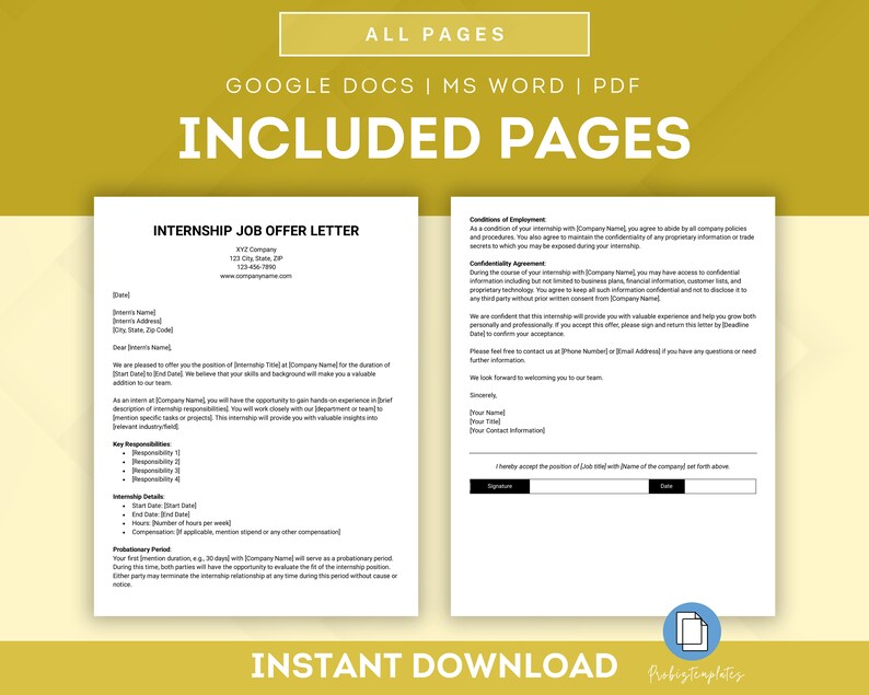Internship Job Offer Letter Template, Internship Offer Letter ...