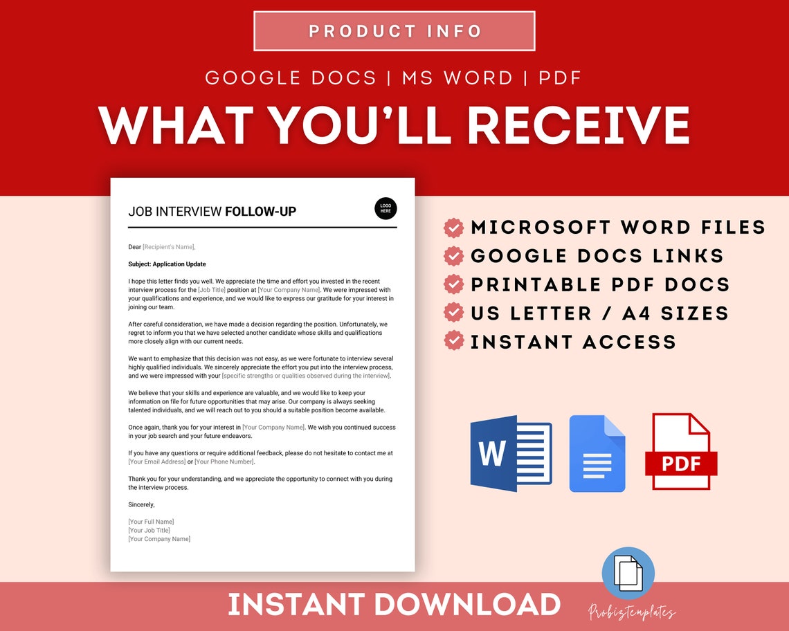 Job Interview Follow-up Letter Template, Post Job Interview Letter ...