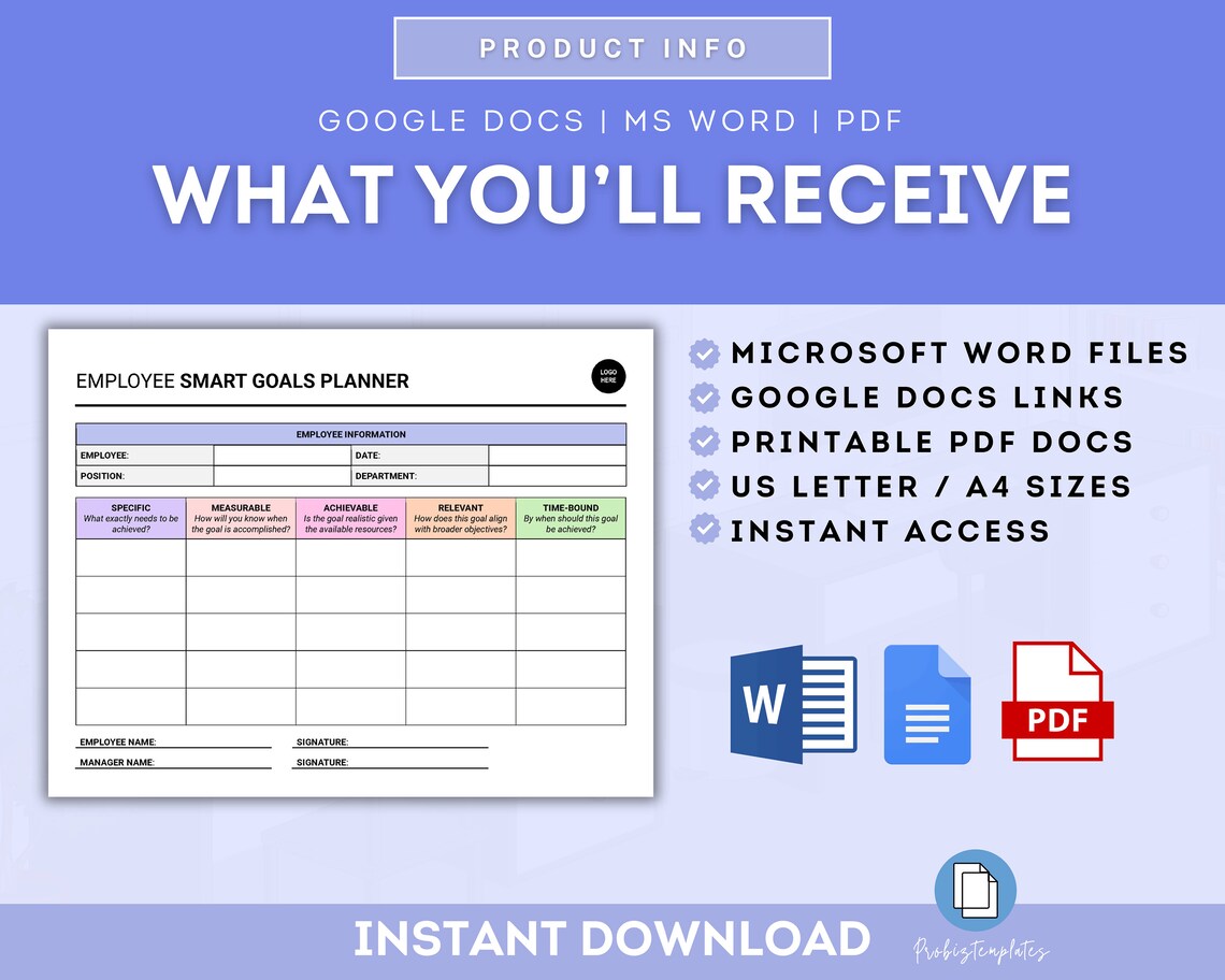 Employee SMART Goals Planner Worksheet Template, Employee Goal Setting ...