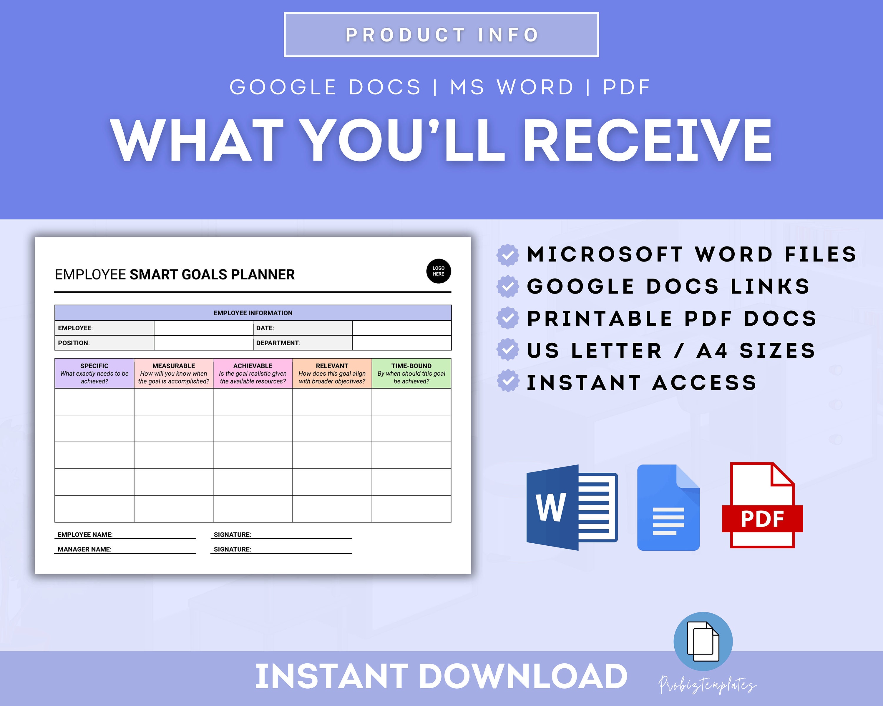 Employee SMART Goals Planner Worksheet Template, Employee Goal Setting ...
