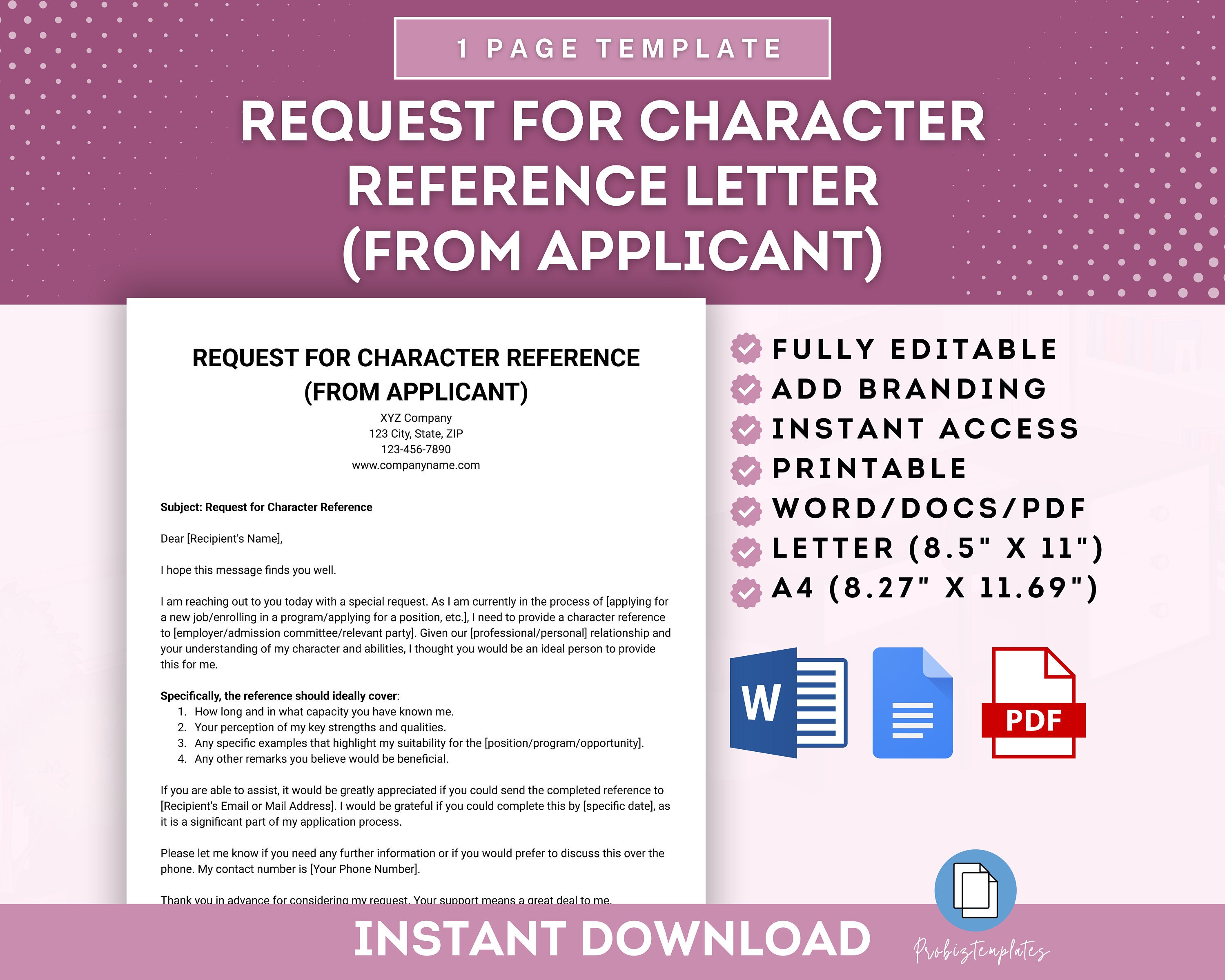 Request for Character Reference Letter From Applicant, Character ...