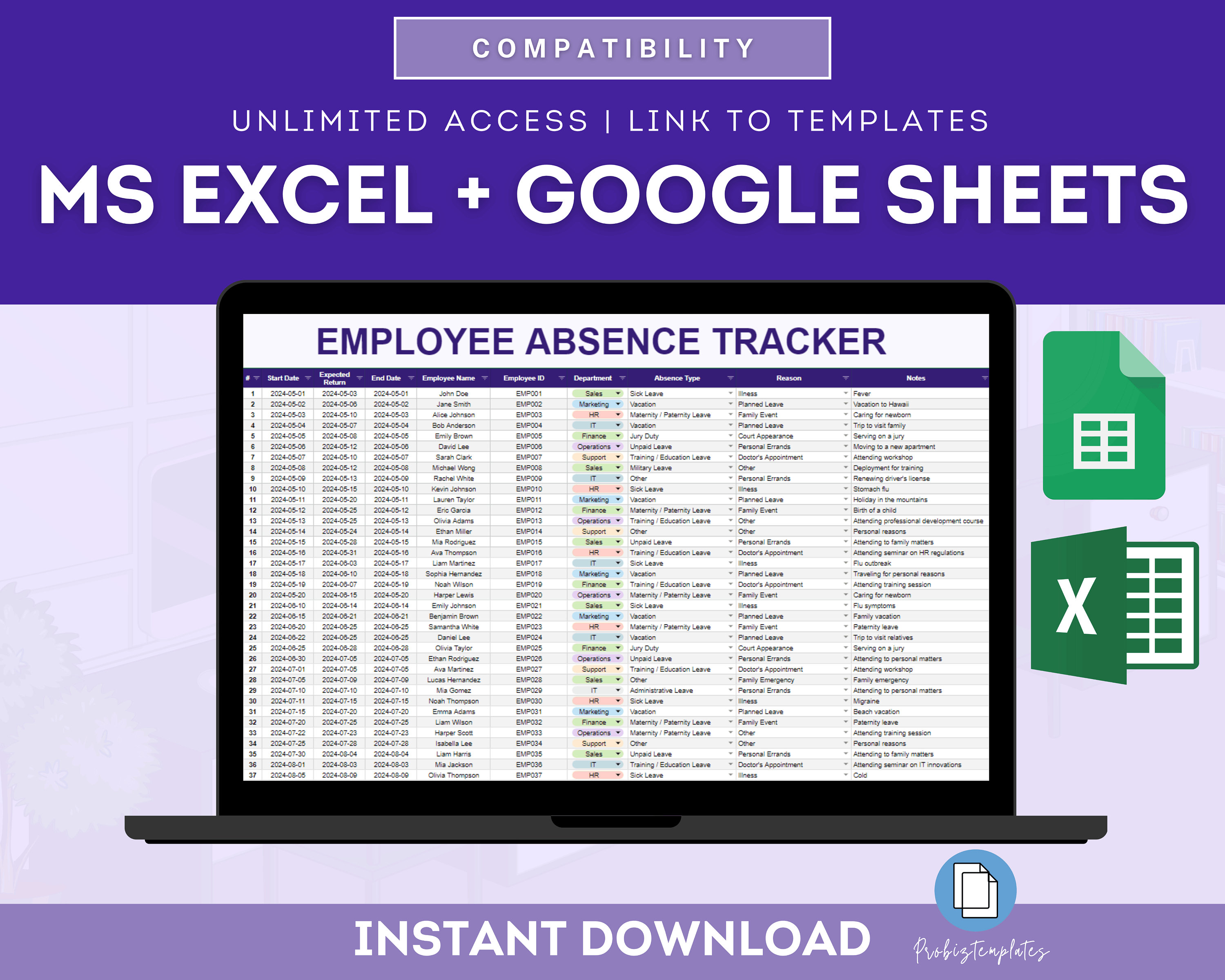 Employee Absence Tracker Spreadsheet, Staff Absence Monitoring ...