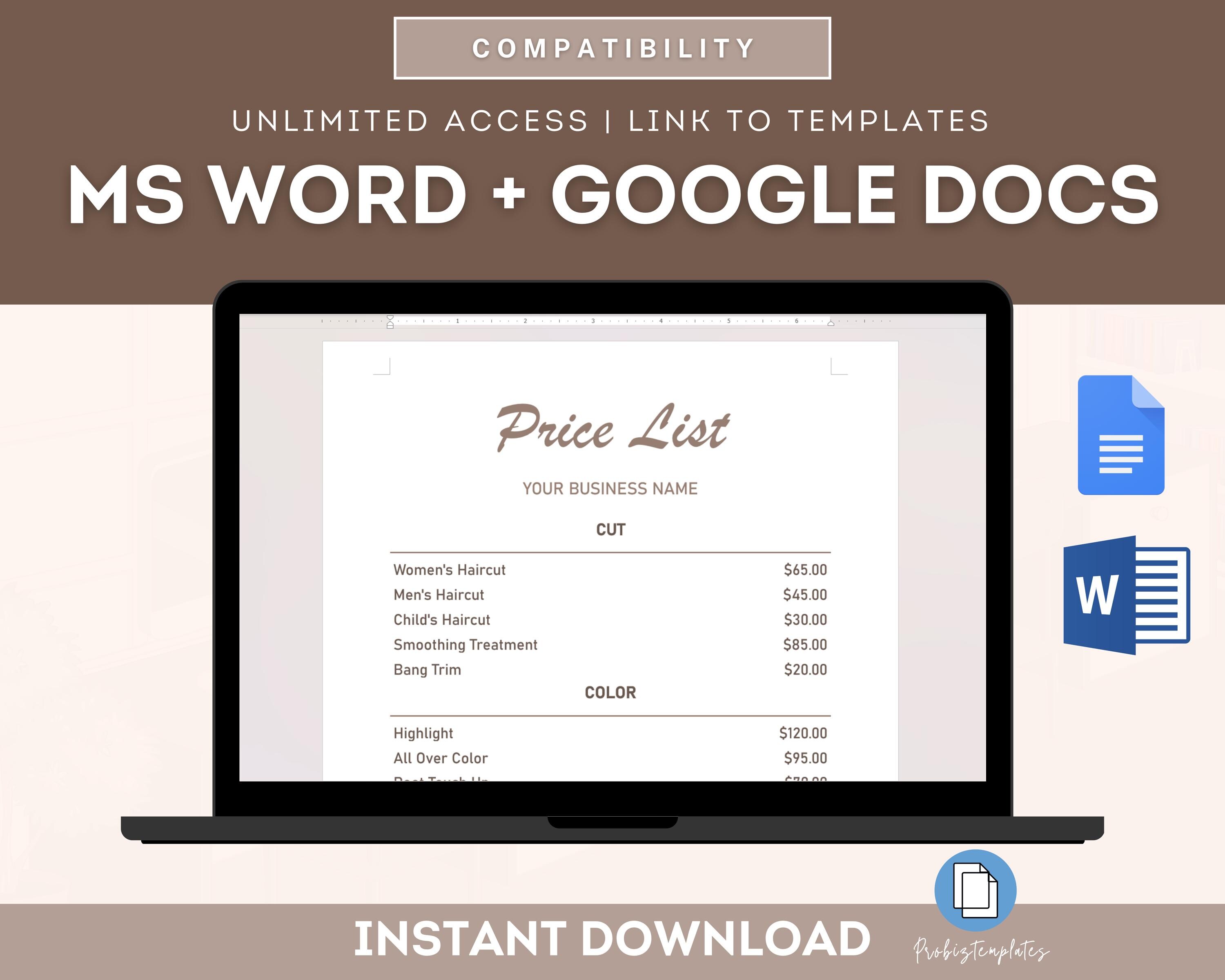 Price List Template, Customizable Product & Service Pricing Sheet ...
