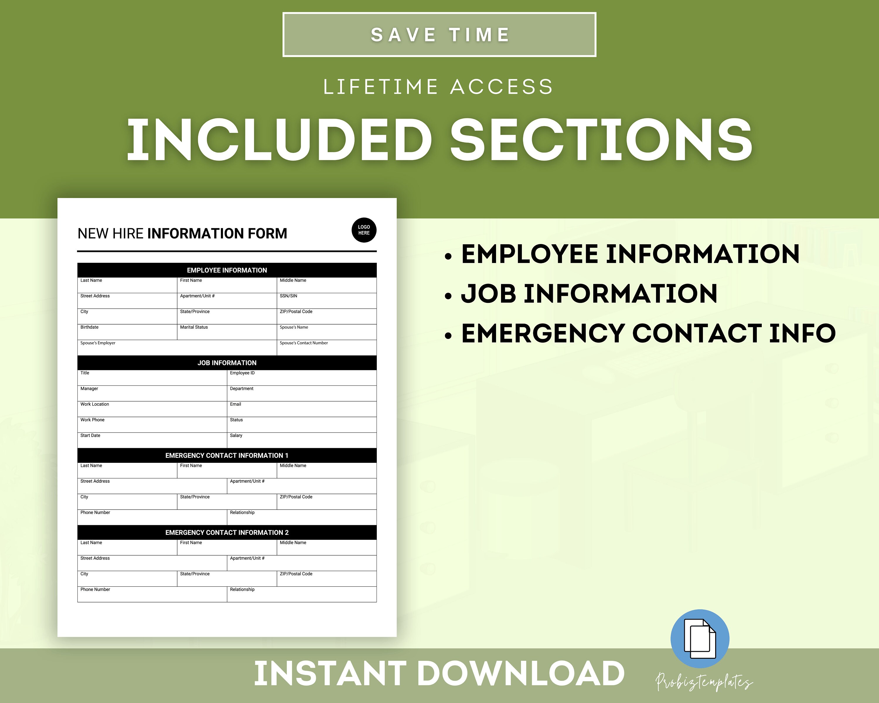 New Hire Information Form, New Hire Paperwork, New Employee Form, HR ...