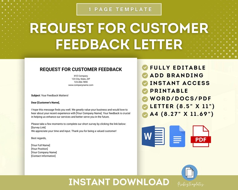 Request for Customer Feedback Letter, Customer Feedback Request Letter ...
