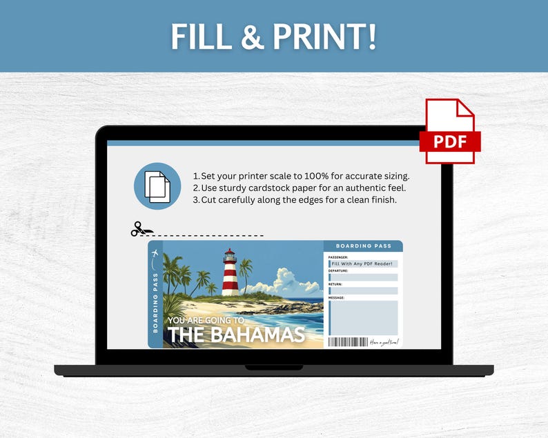 Printable Bahamas Surprise Gift Ticket, Editable Island Vacation ...