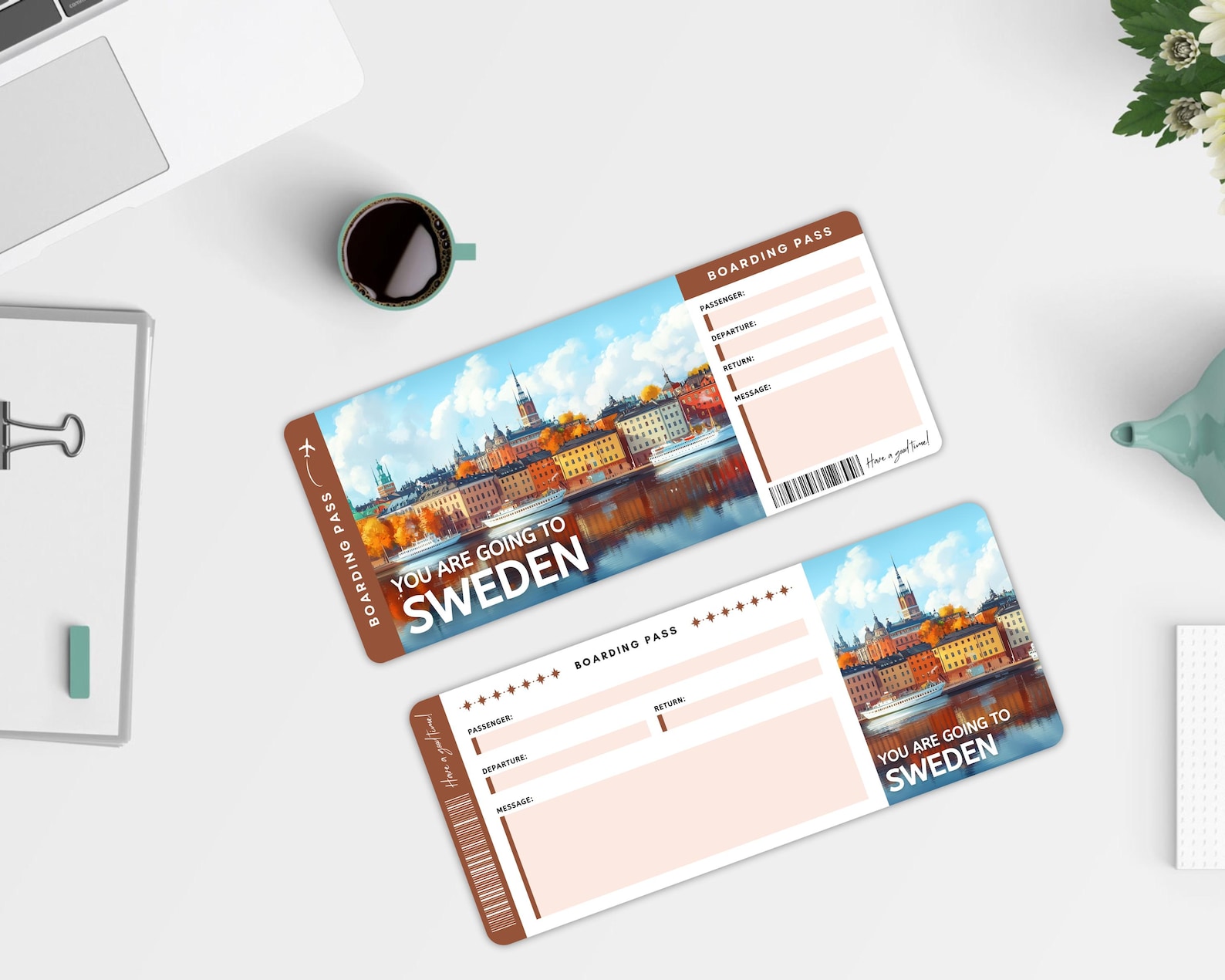 Printable Sweden Surprise Gift Ticket, Editable Stockholm Boarding Pass ...