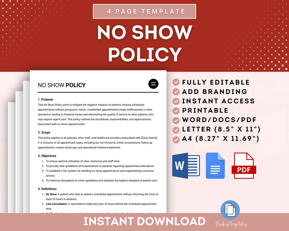 No Show Policy Template, Employee No Show Guidelines, Attendance Policy ...