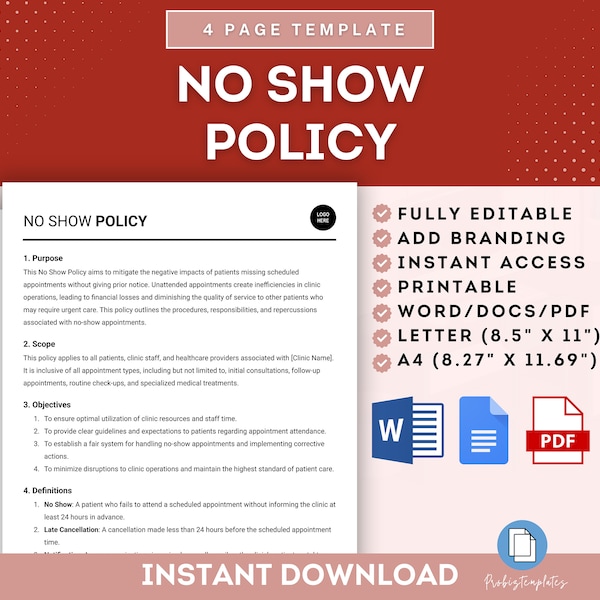 No Show Policy Template - Etsy