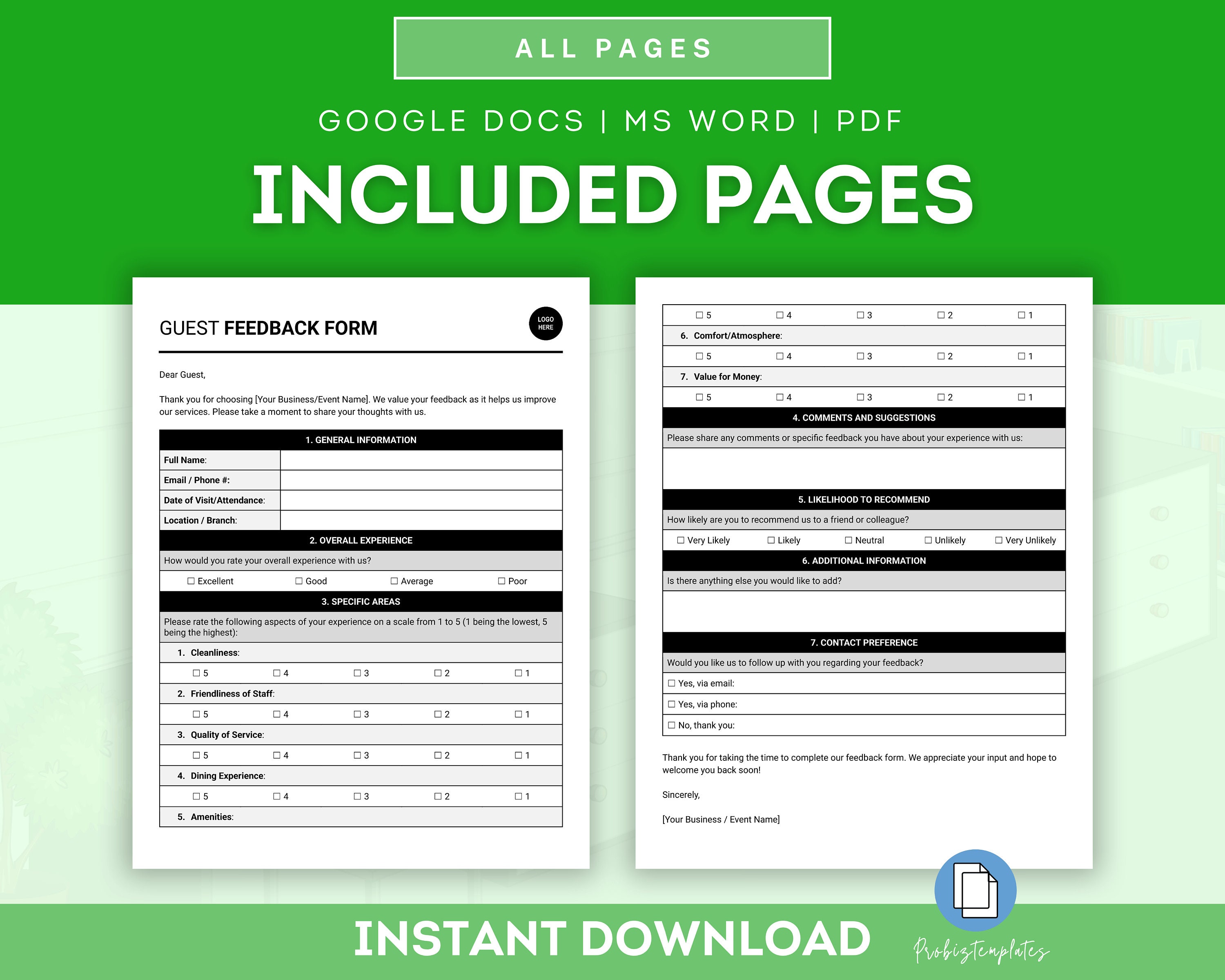 Guest Feedback Form Template, Visitor Experience Feedback Form, Guest ...