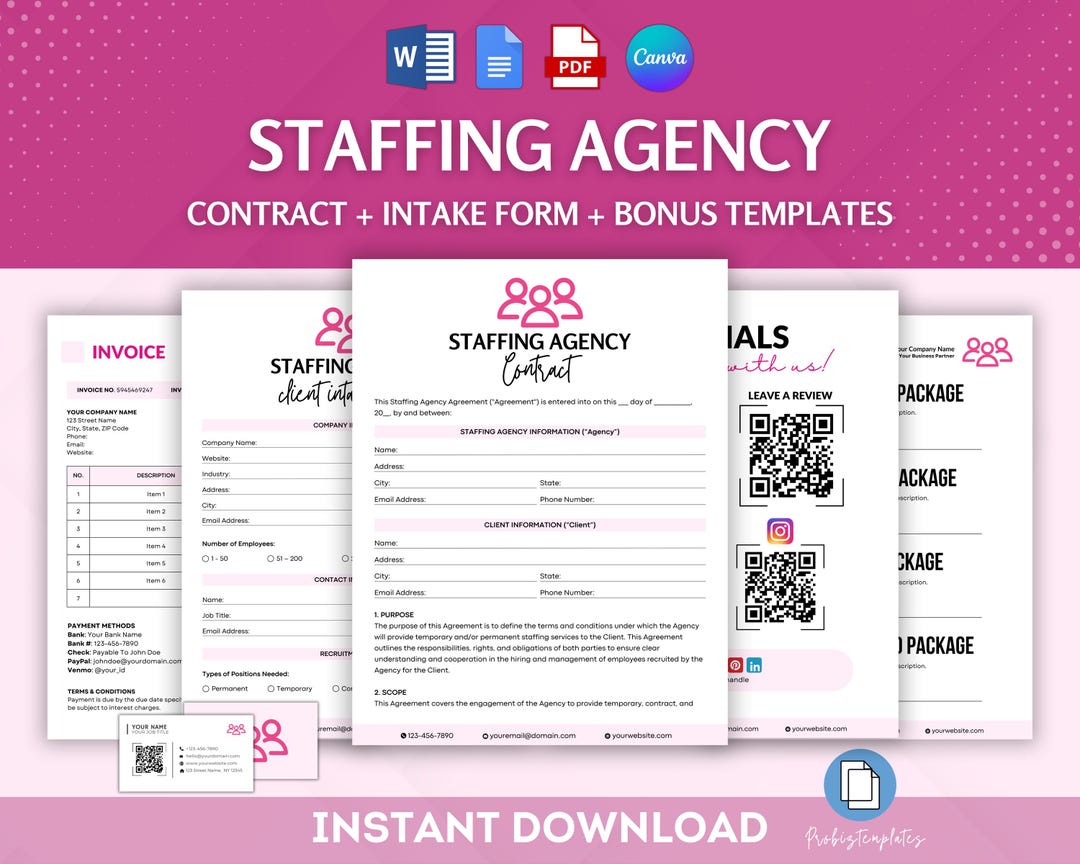 Staffing Agency Contract Bundle, Recruitment Service Agreement Template ...