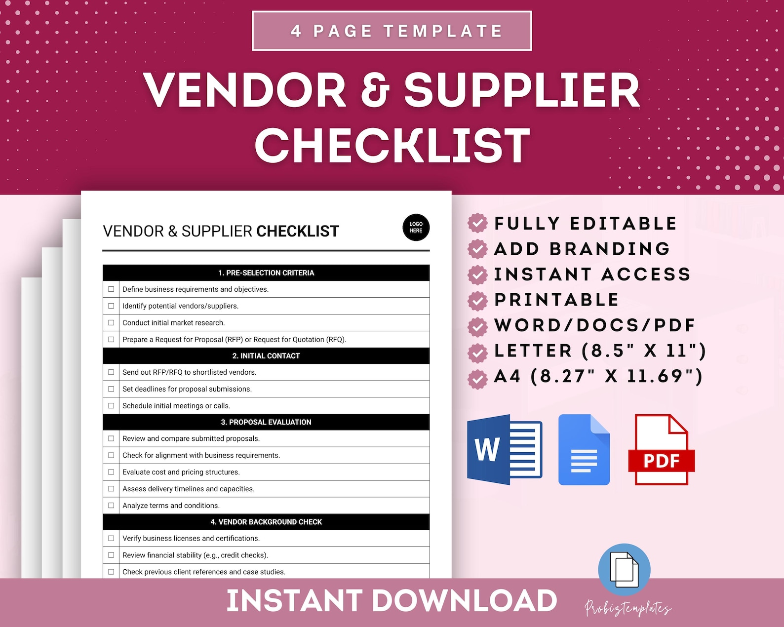 Vendor & Supplier Checklist, Vendor Evaluation Checklist, Supplier ...