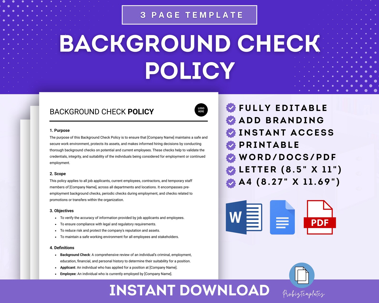Background Check Policy Template, Company Background Check Policy, Employee Background Check ...