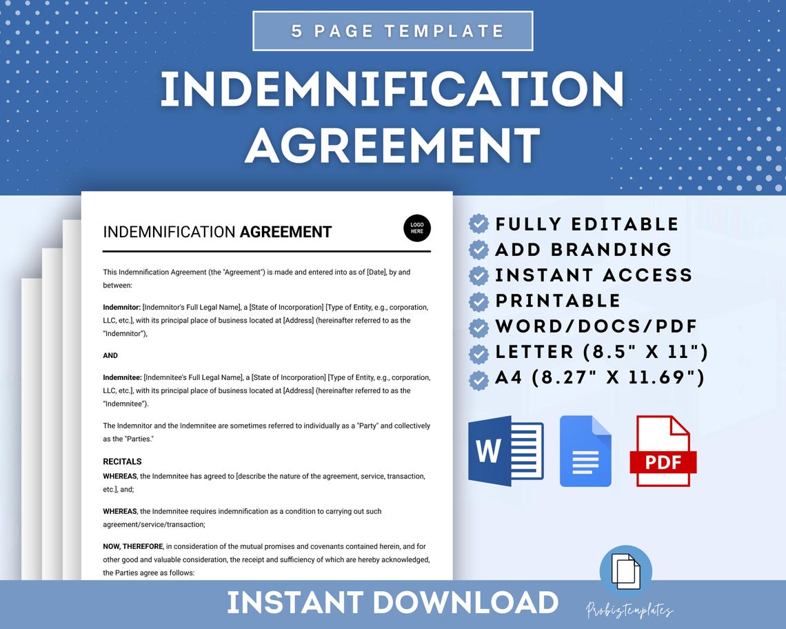 Indemnification Agreement Template, Company Indemnity Agreement ...