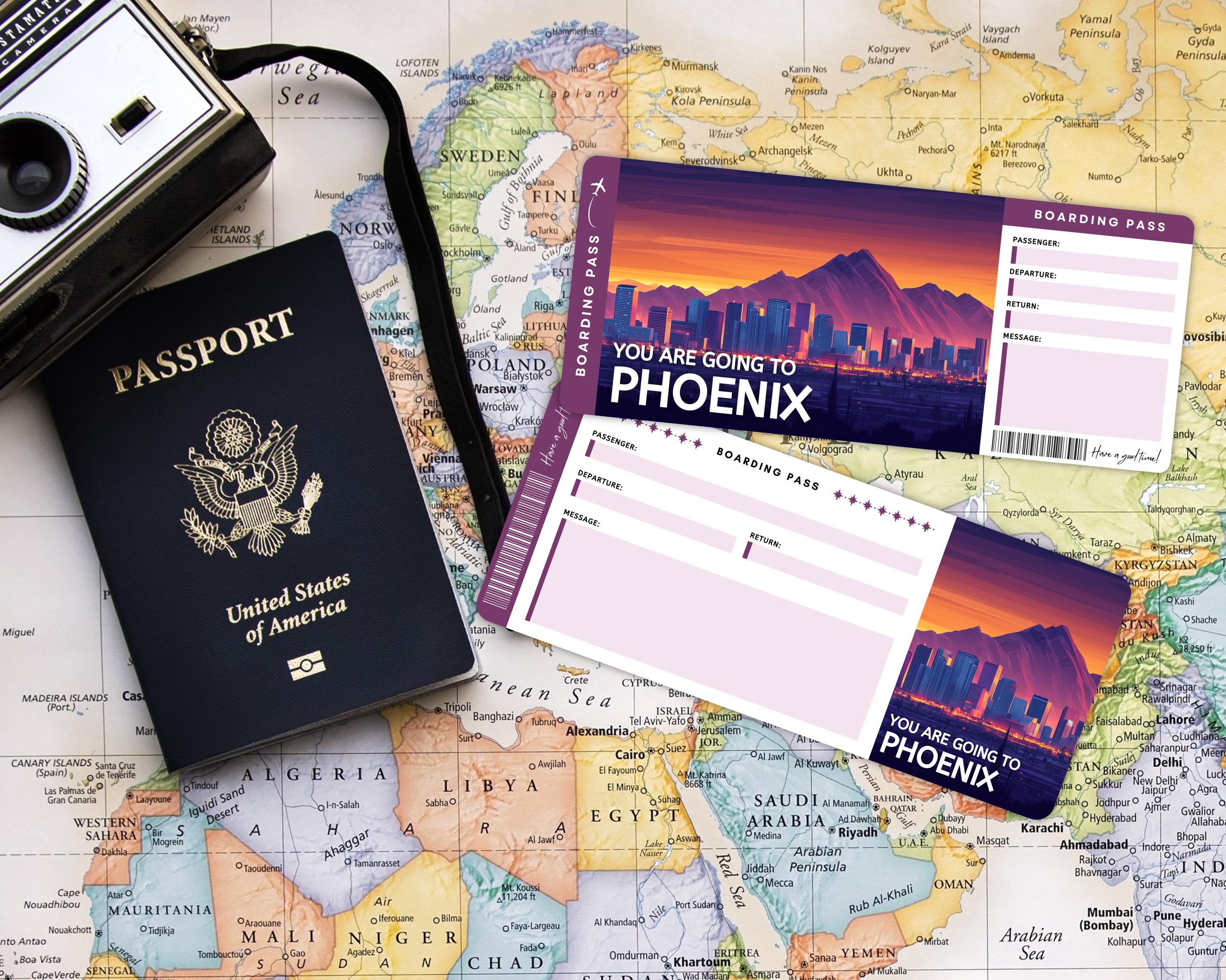 Printable Phoenix Surprise Gift Ticket, Editable Arizona Boarding Pass ...