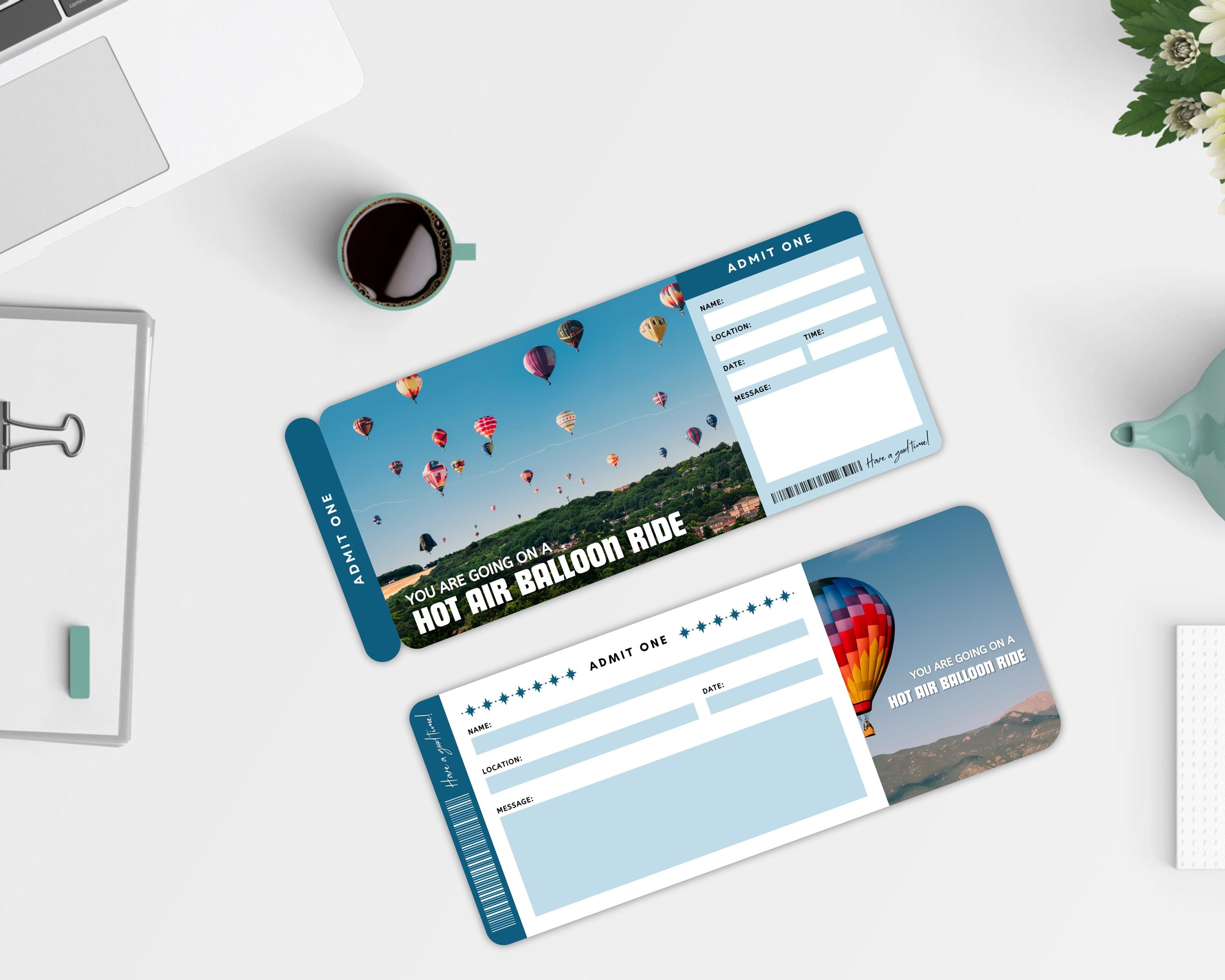 Printable Hot Air Balloon Surprise Ticket, Editable Balloon Ride Gift ...