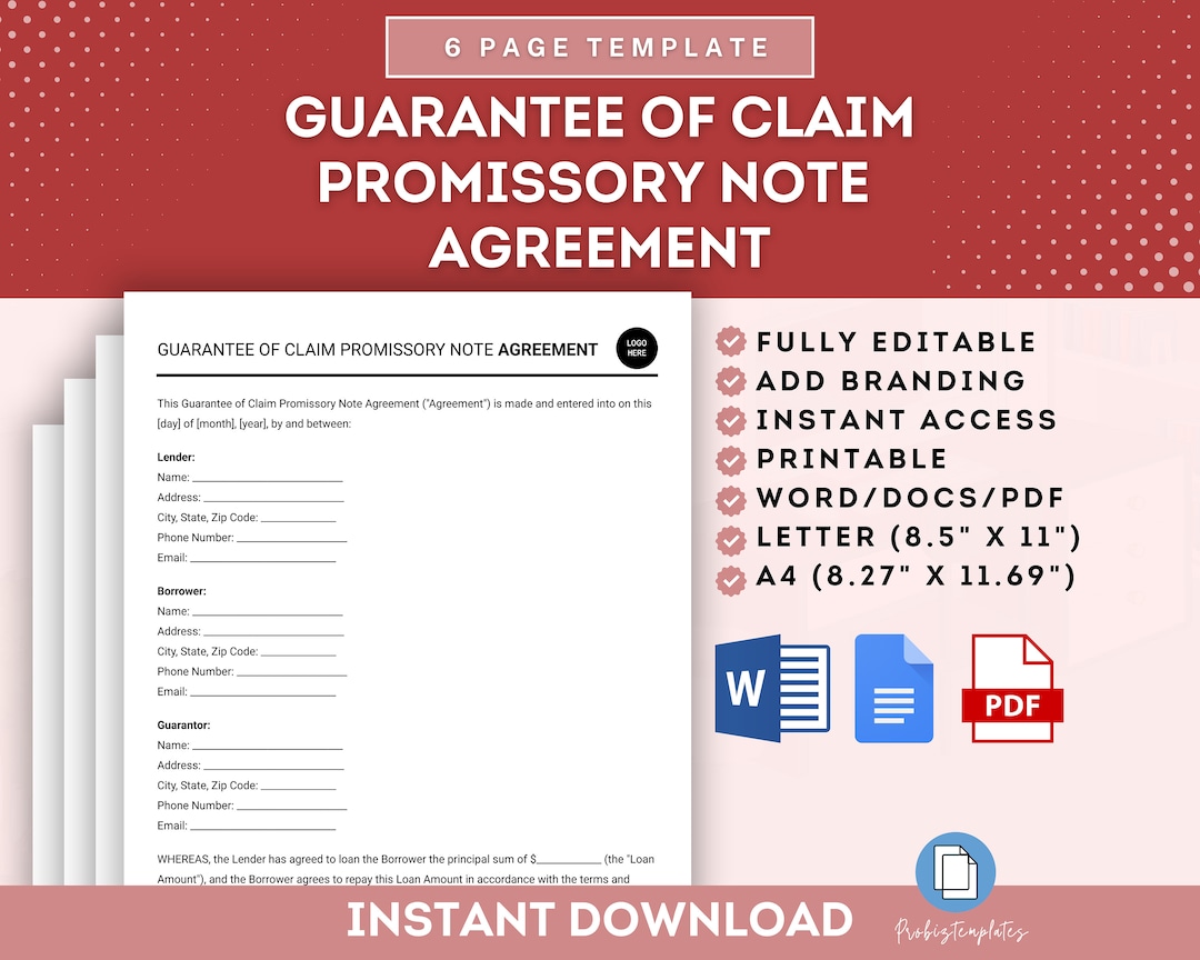 Guarantee of Claim Promissory Note Agreement Template, Promissory Note ...