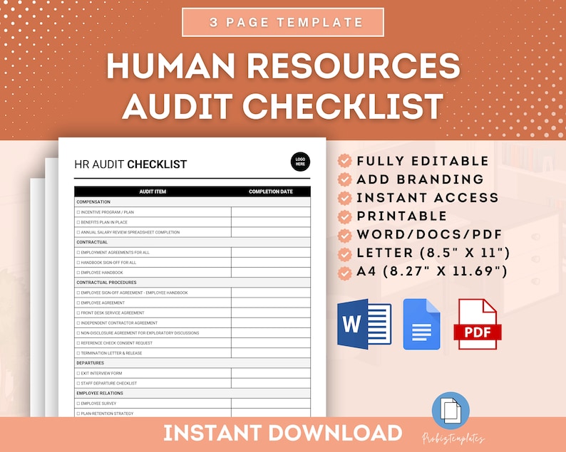 HR Audit Checklist, Human Resources Audit, Internal Audit Checklist, HR Department Audit ...