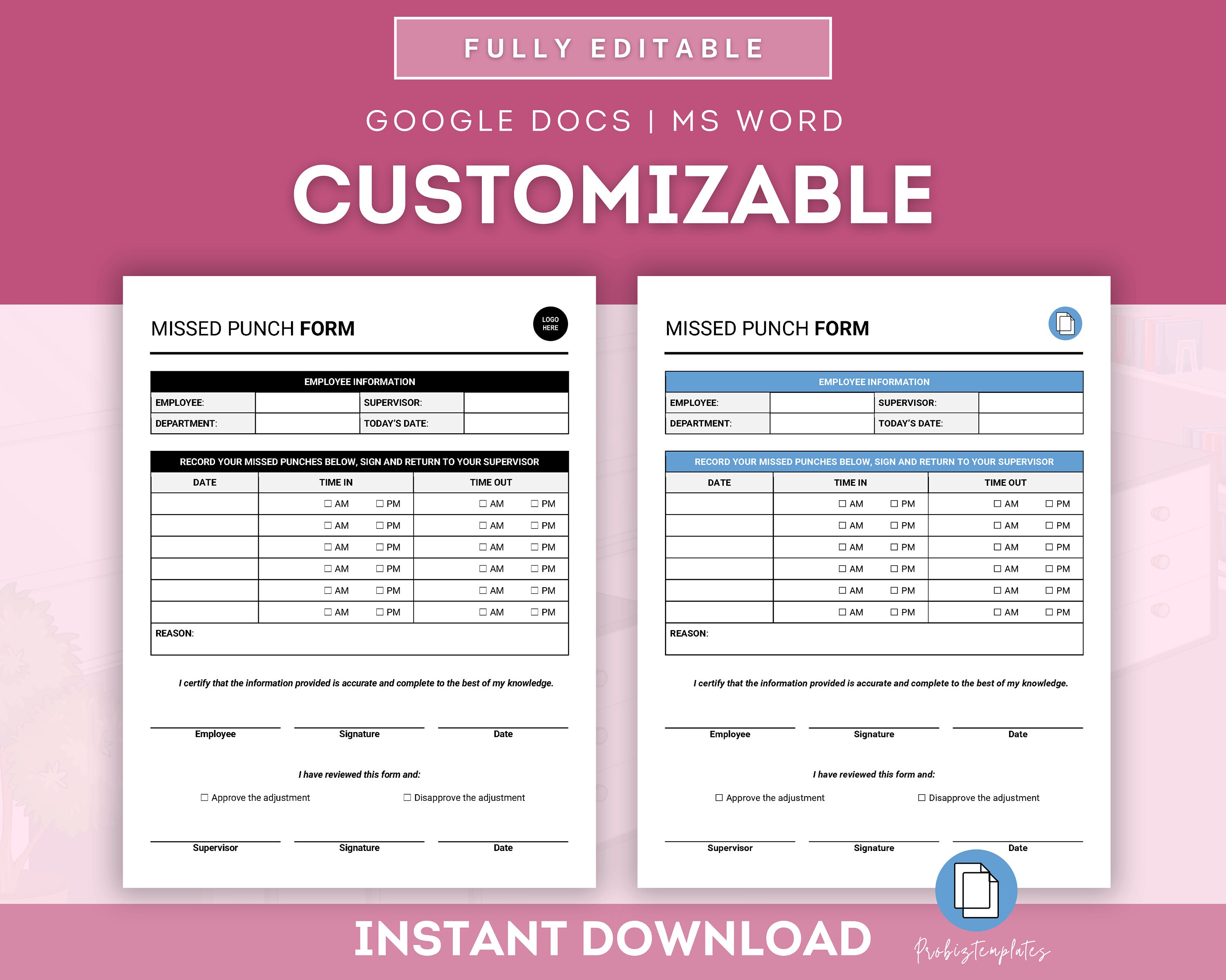 Missed Punch Form Template, Employee Time Punch Correction Form ...