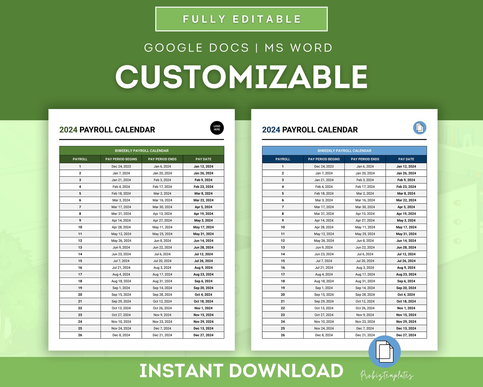 2024 Payroll Calendar, Biweekly, Weekly, Semi-monthly, Monthly Payroll ...