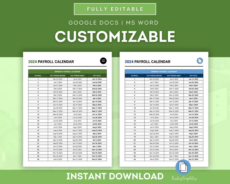 2024 Payroll Calendar, Biweekly, Weekly, Semi-monthly, Monthly Payroll ...
