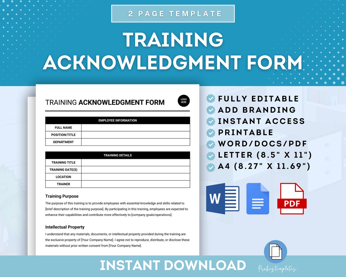 Employee Training Acknowledgment Form, New Hire Training Forms ...