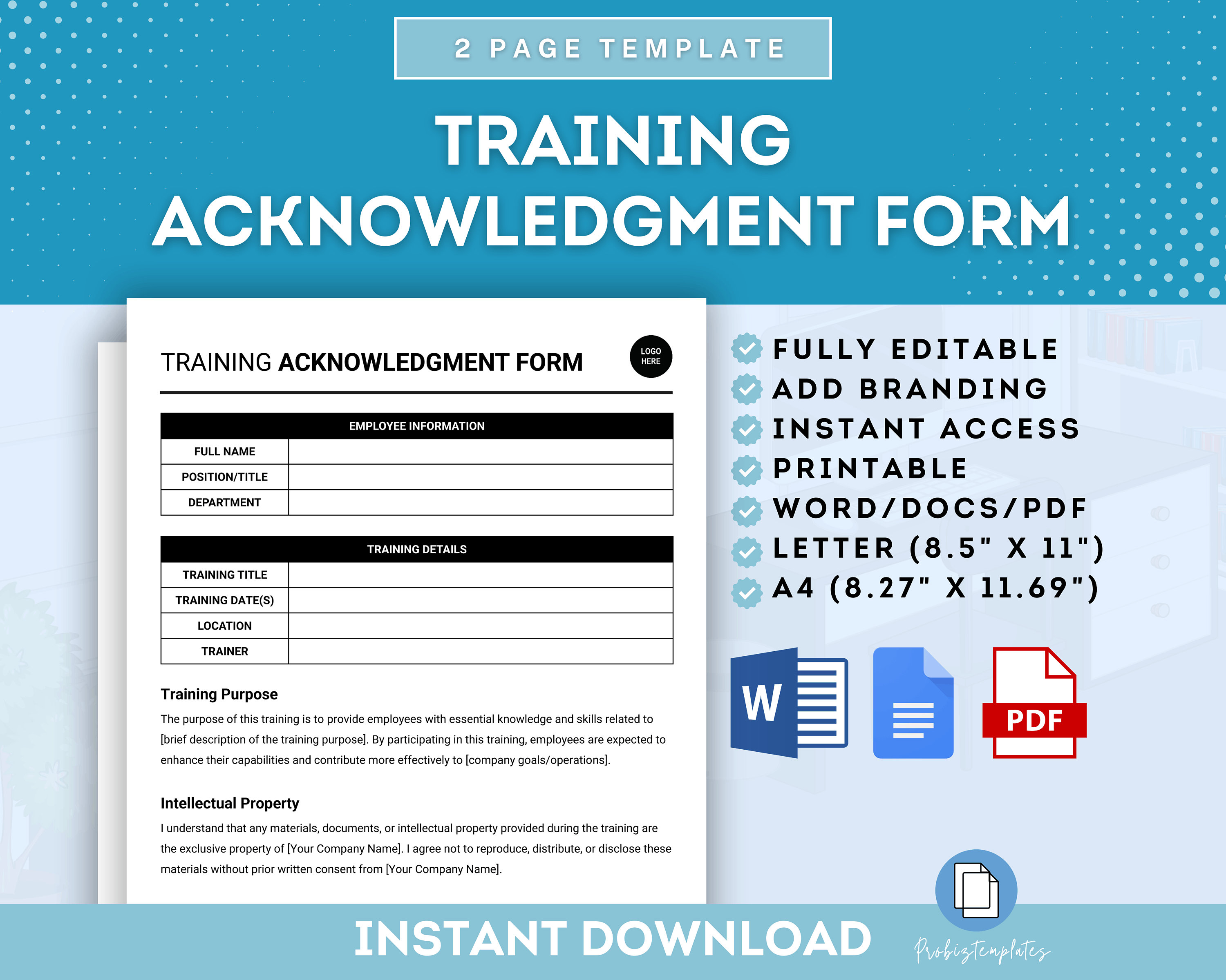 Employee Training Acknowledgment Form, New Hire Training Forms ...