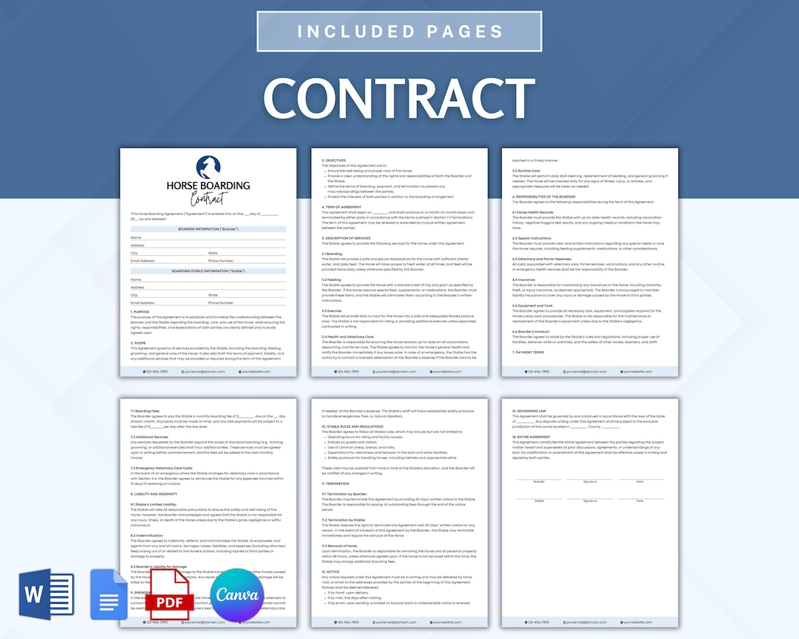 Horse Boarding Contract Bundle, Equestrian Agreement Template, Stable ...