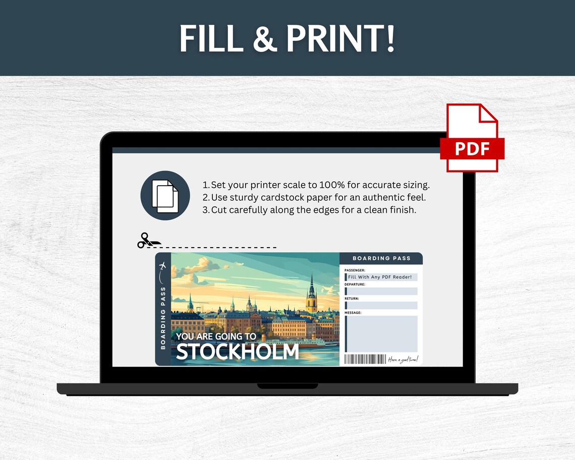 Printable Stockholm Surprise Gift Ticket, Editable Sweden Vacation ...
