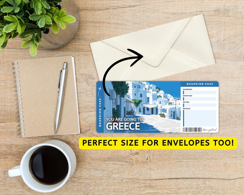 Printable Greece Surprise Gift Ticket, Editable Athens Vacation ...