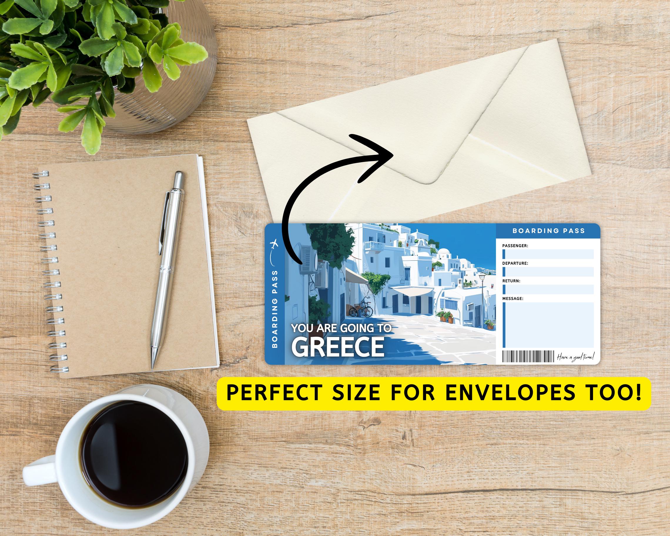 Printable Greece Surprise Gift Ticket, Editable Athens Vacation ...