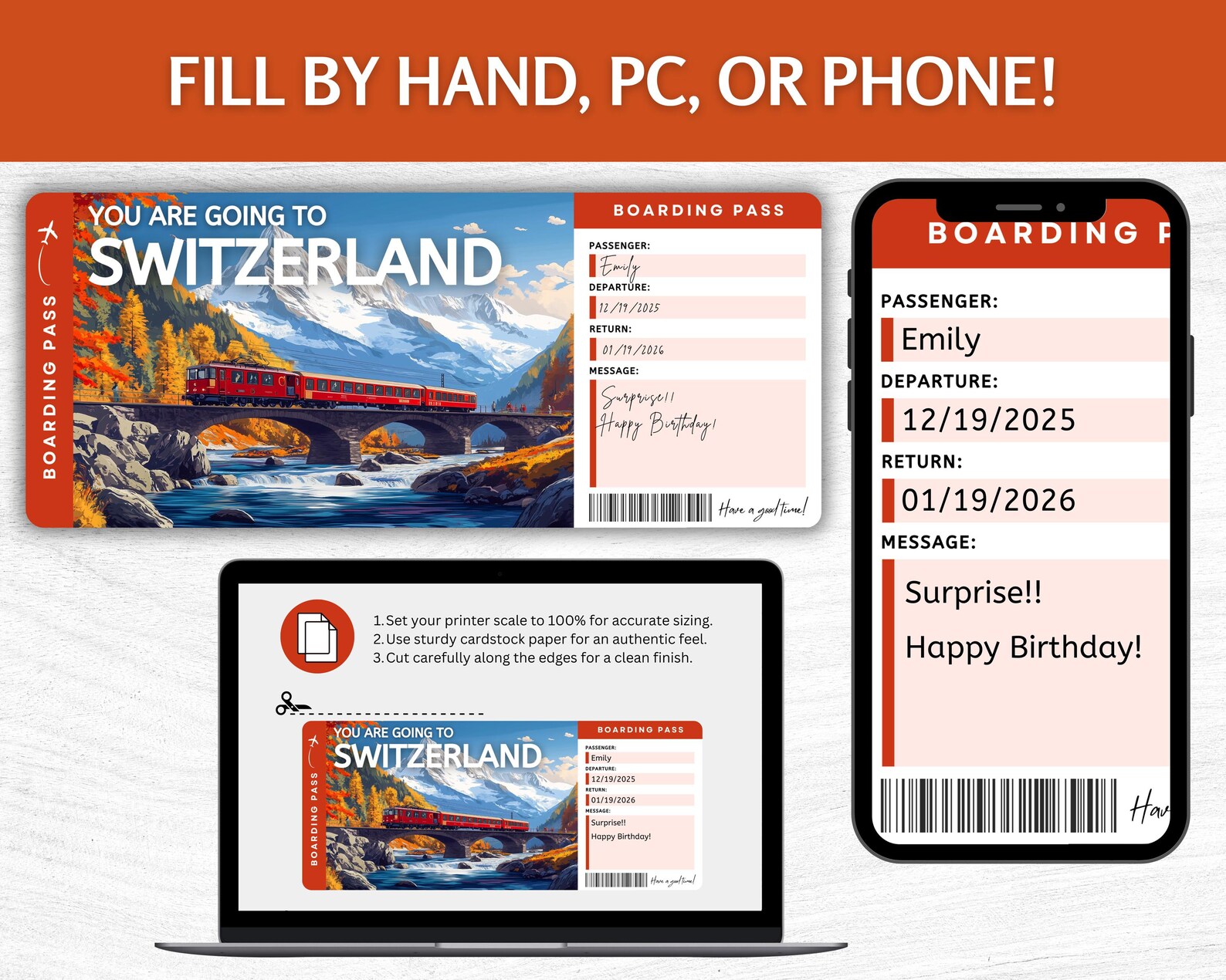 Printable Switzerland Surprise Gift Ticket, Editable Zurich Boarding ...