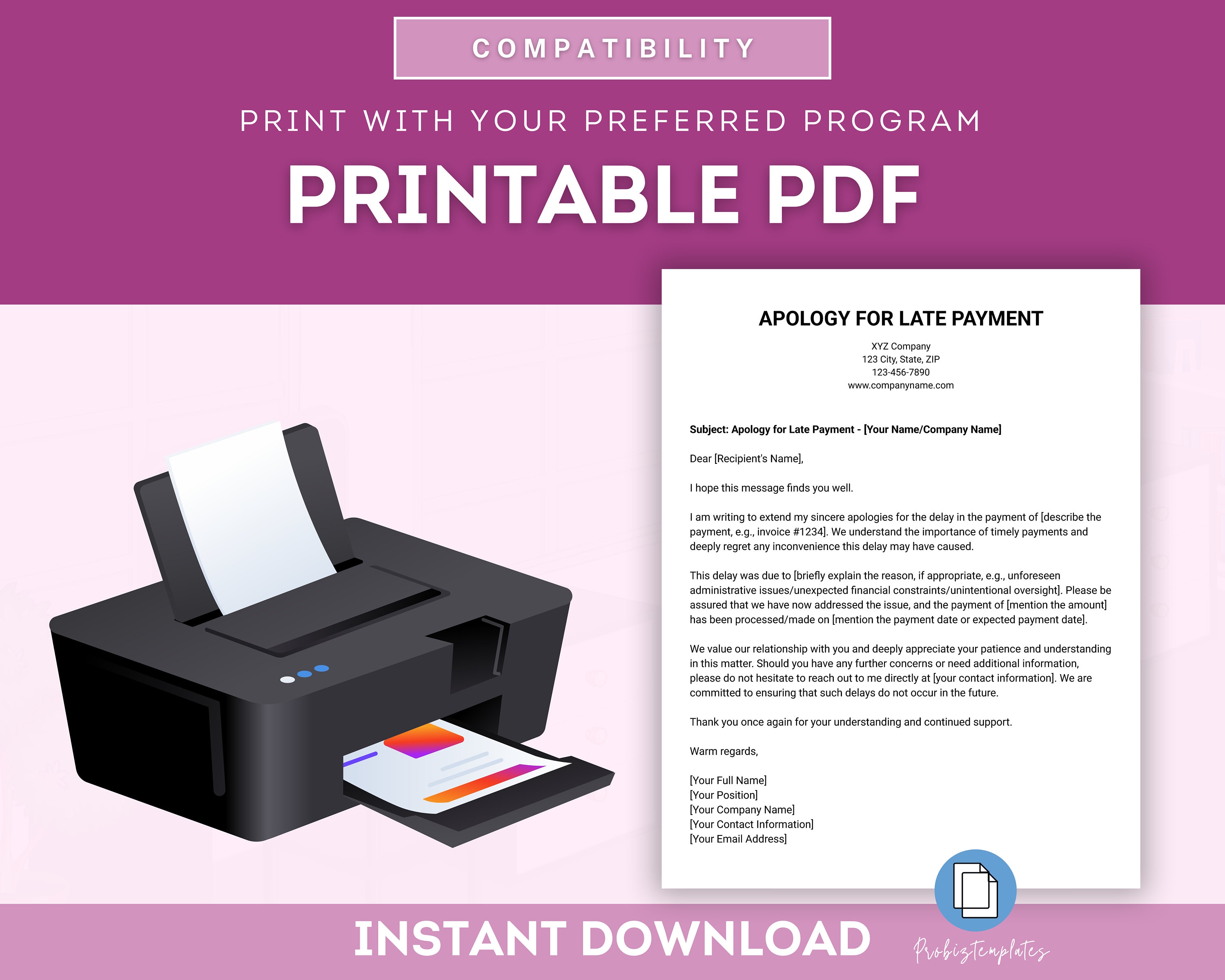 Apology for Late Payment Letter Template, Late Payment Apology, Apology ...