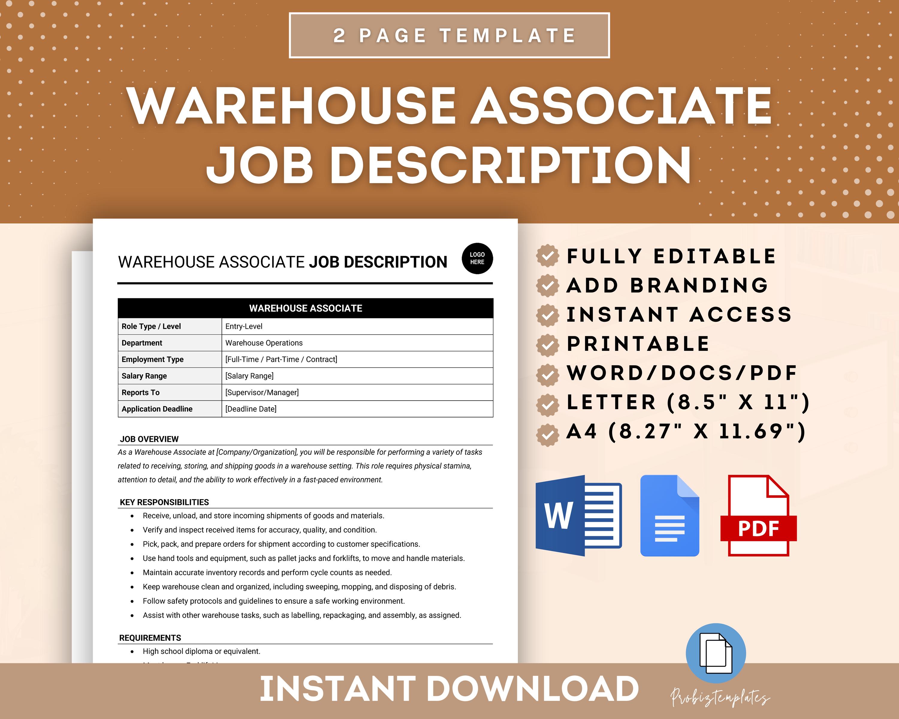 Warehouse Associate Job Description, Warehouse Worker Role, Warehouse ...