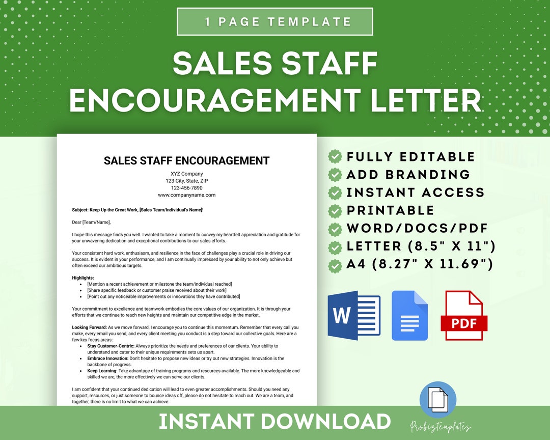 Sales Staff Encouragement Letter, Sales Team Motivation Letter ...