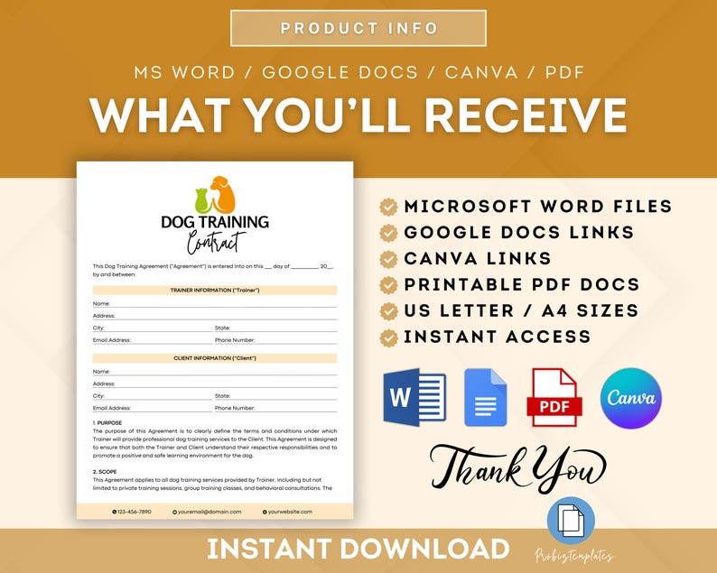 Dog Training Contract Bundle, Pet Training Agreement Form, Dog Trainer ...