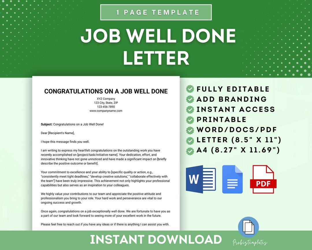 Congratulations on A Job Well Done Letter, Employee Achievement ...