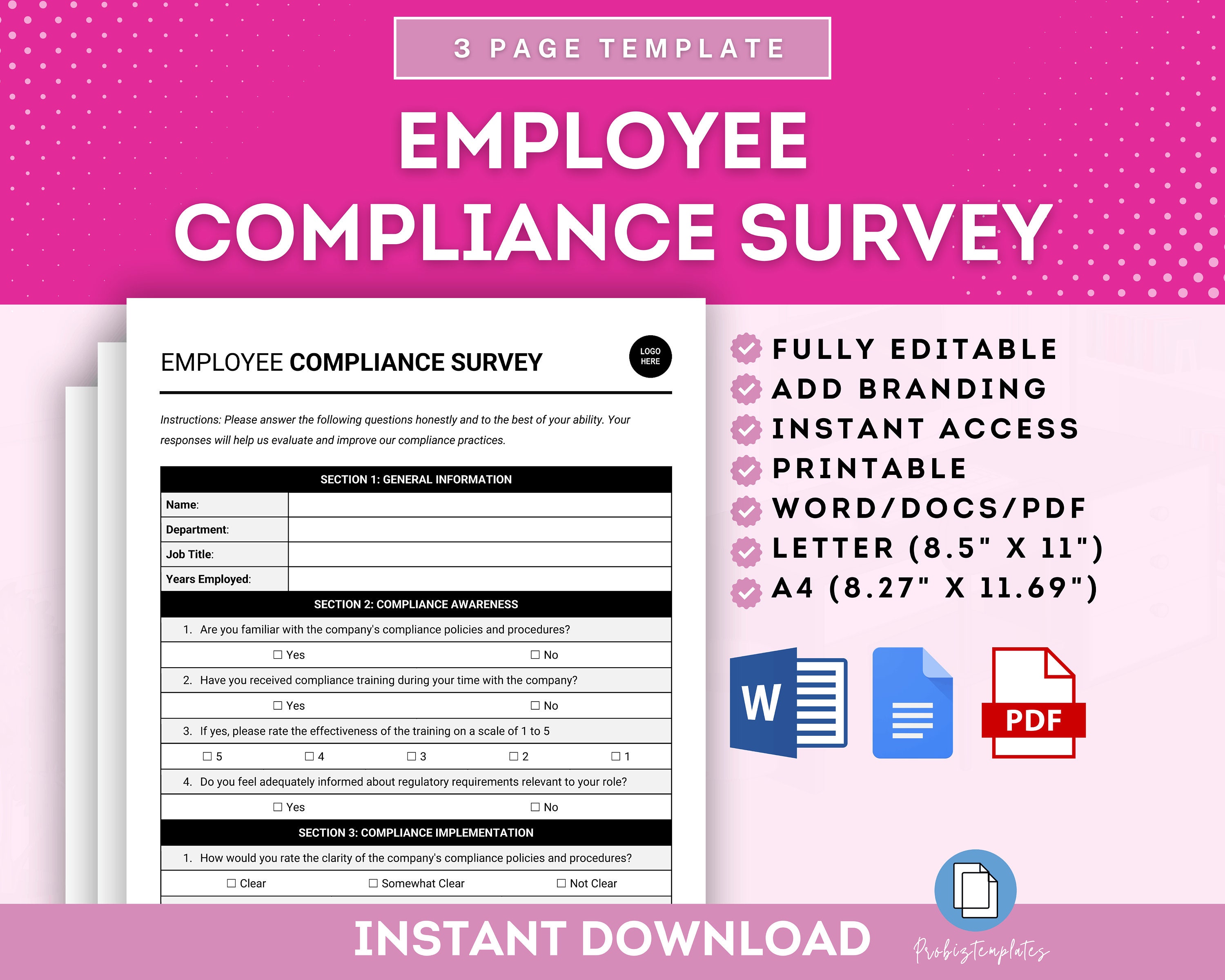Employee Compliance Survey Template, Employee Policy Compliance Survey ...