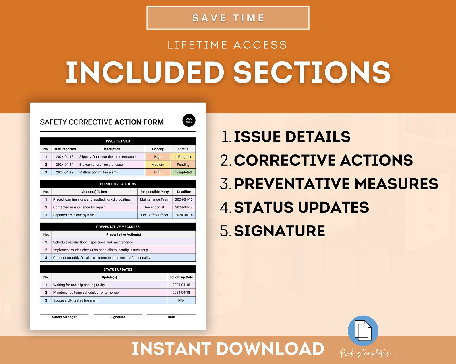 Workplace Safety Corrective Action Form Template, Hazard Correction ...