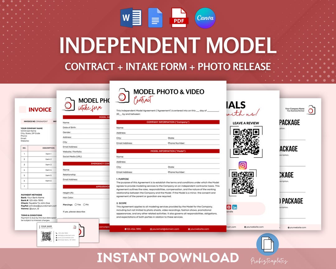 Independent Model Contract and Photo & Video Release Form Bundle ...