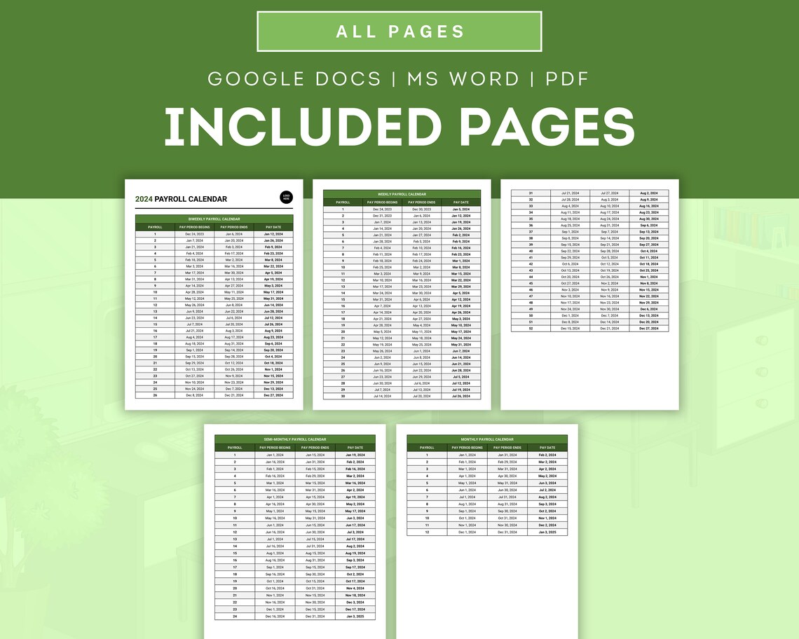 2024 Payroll Calendar, Biweekly, Weekly, Semi-monthly, Monthly Payroll ...