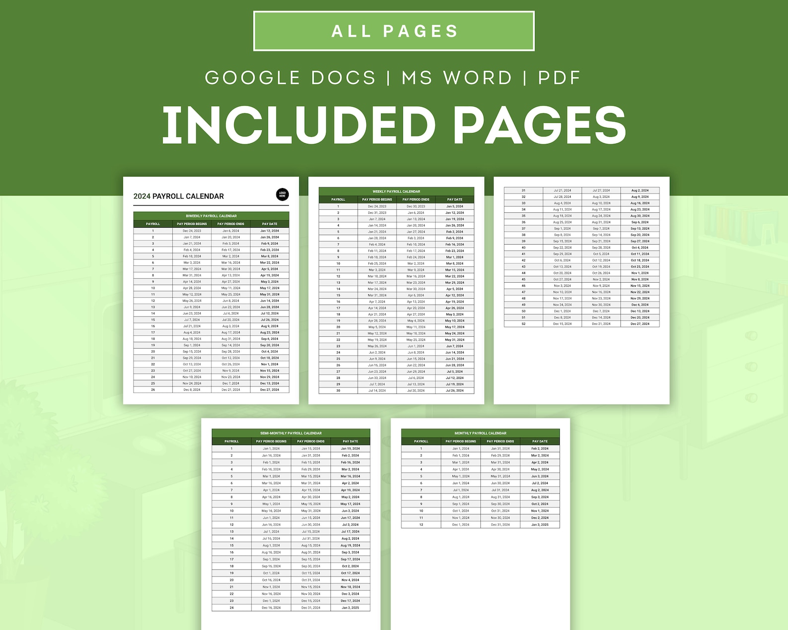 2024 Payroll Calendar, Biweekly, Weekly, Semi-monthly, Monthly Payroll ...