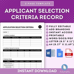Applicant Selection Criteria Record Template, Job Applicant Selection ...