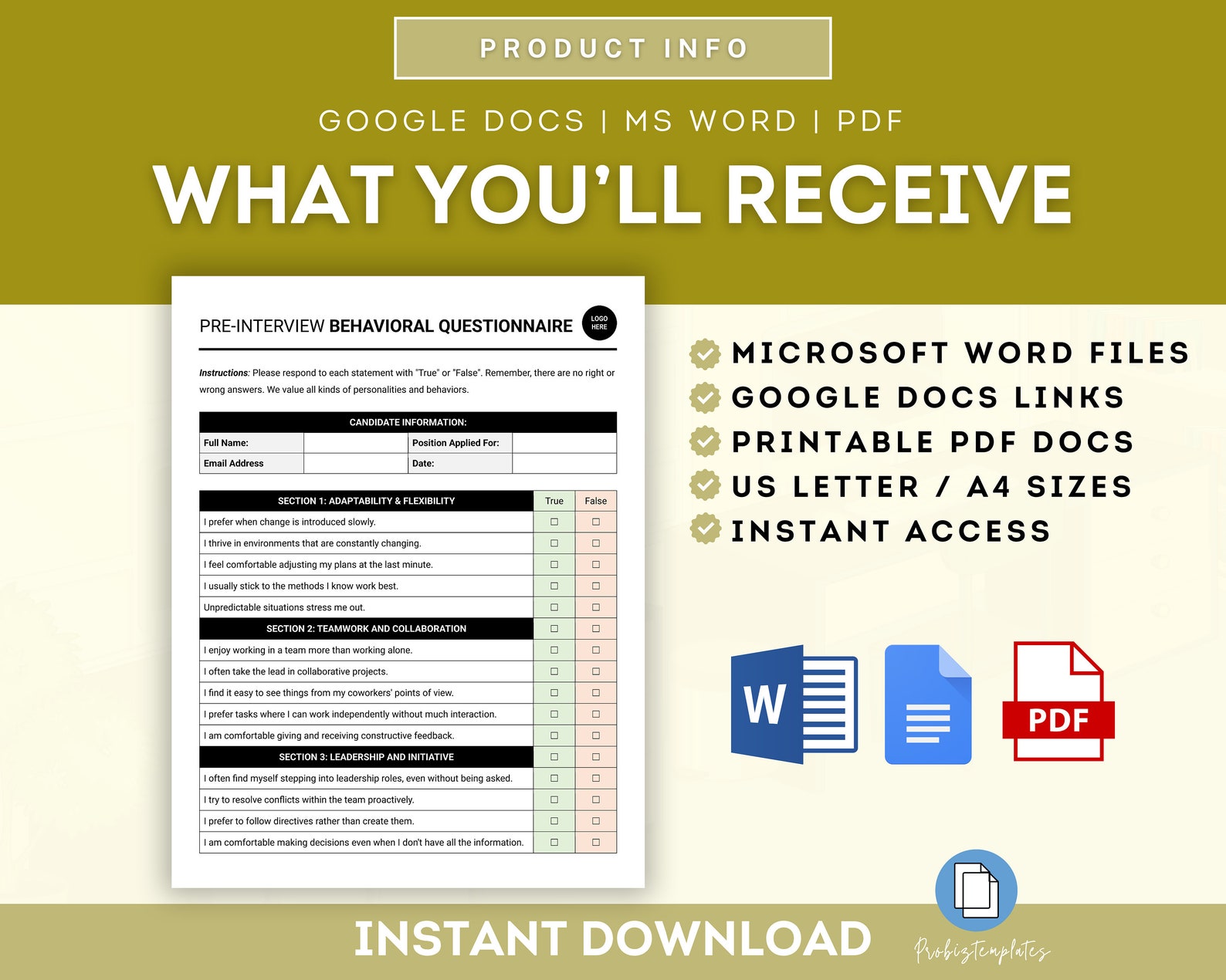 Pre-interview Behavioral Questionnaire, Candidate Behavioral Questions ...