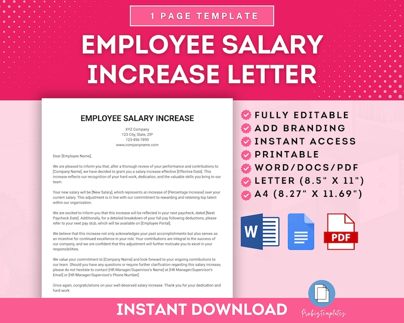 Salary Increase Letter Template, Pay Raise Announcement Letter, Salary ...