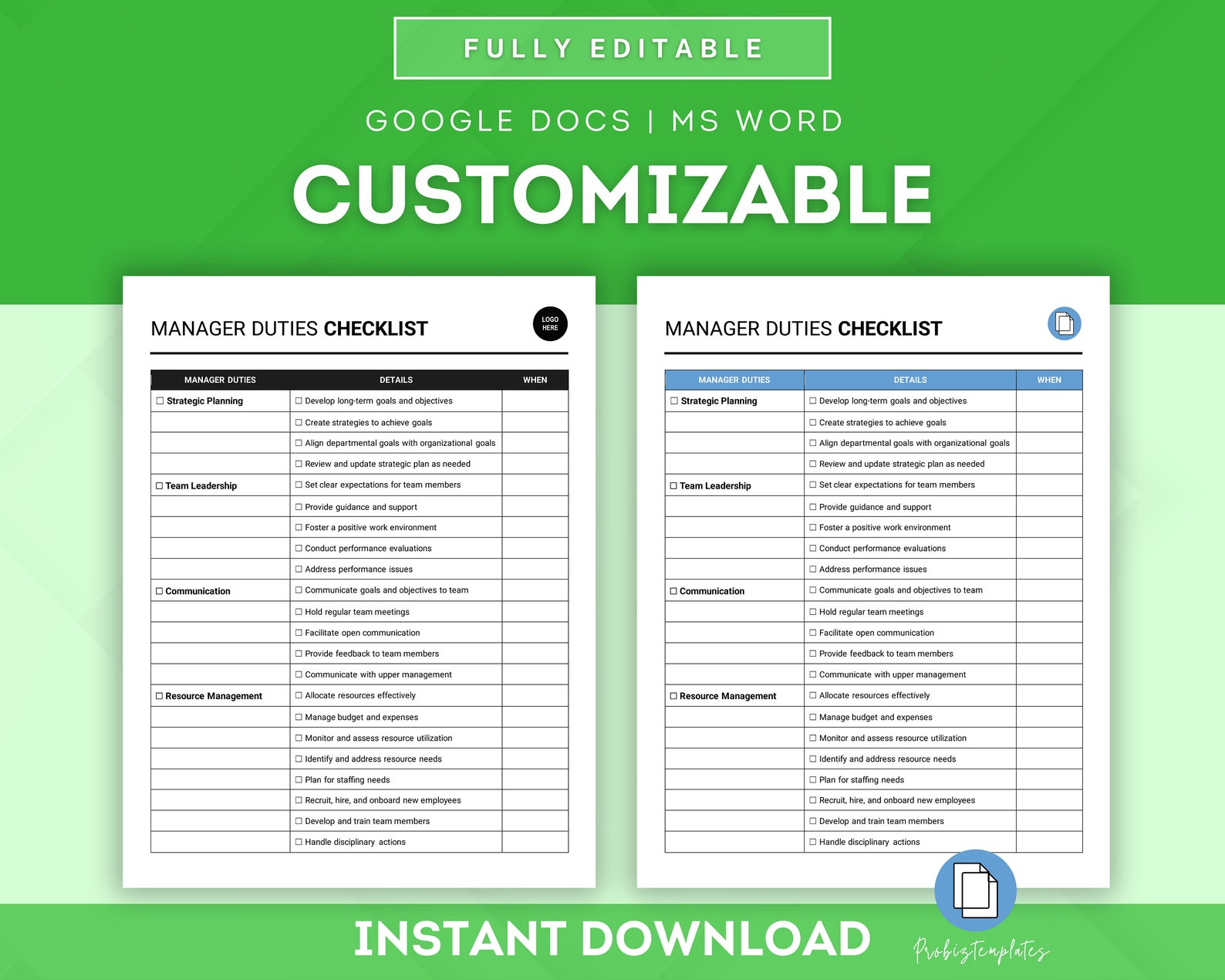 Manager Duties Checklist, Supervisor Duties Checklist, Manager ...