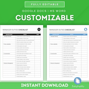 Manager Duties Checklist, Supervisor Duties Checklist, Manager ...