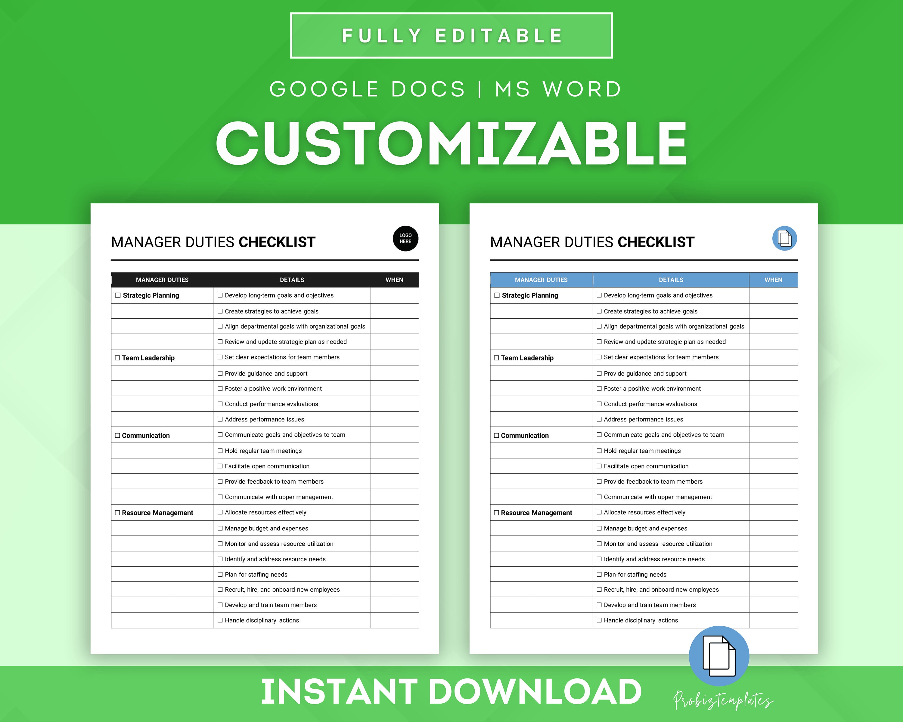 Manager Duties Checklist, Supervisor Duties Checklist, Manager ...