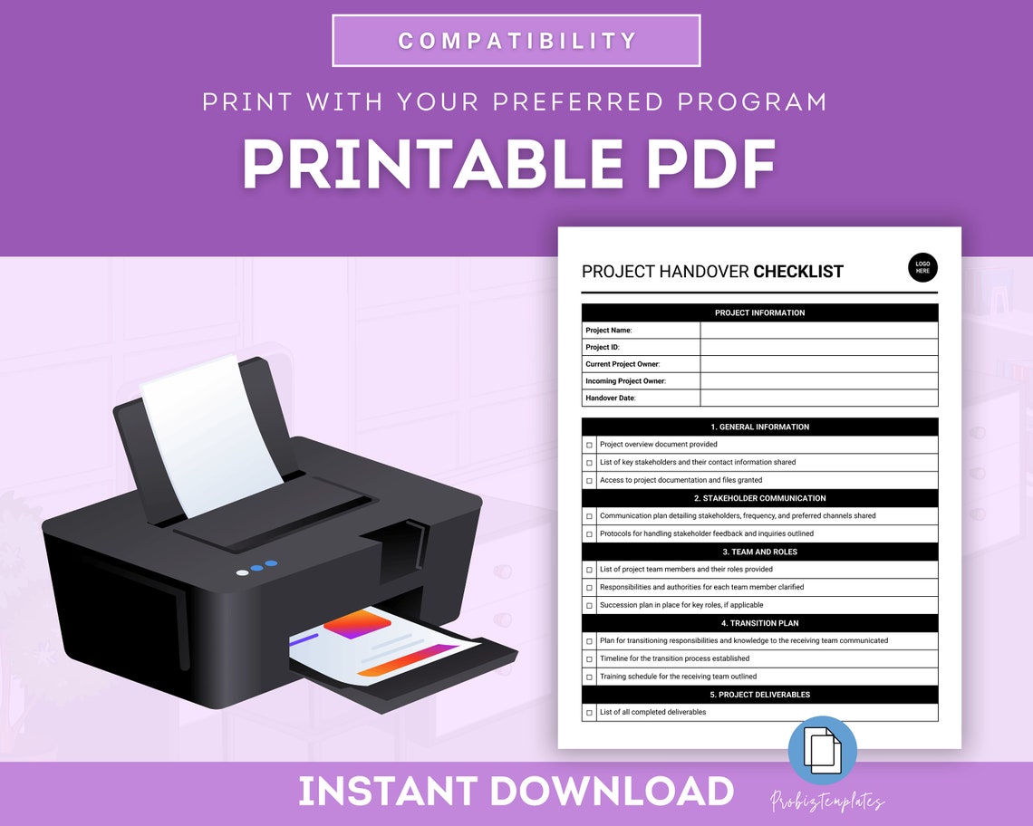 Project Handover Checklist, Project Transfer Checklist, Project ...